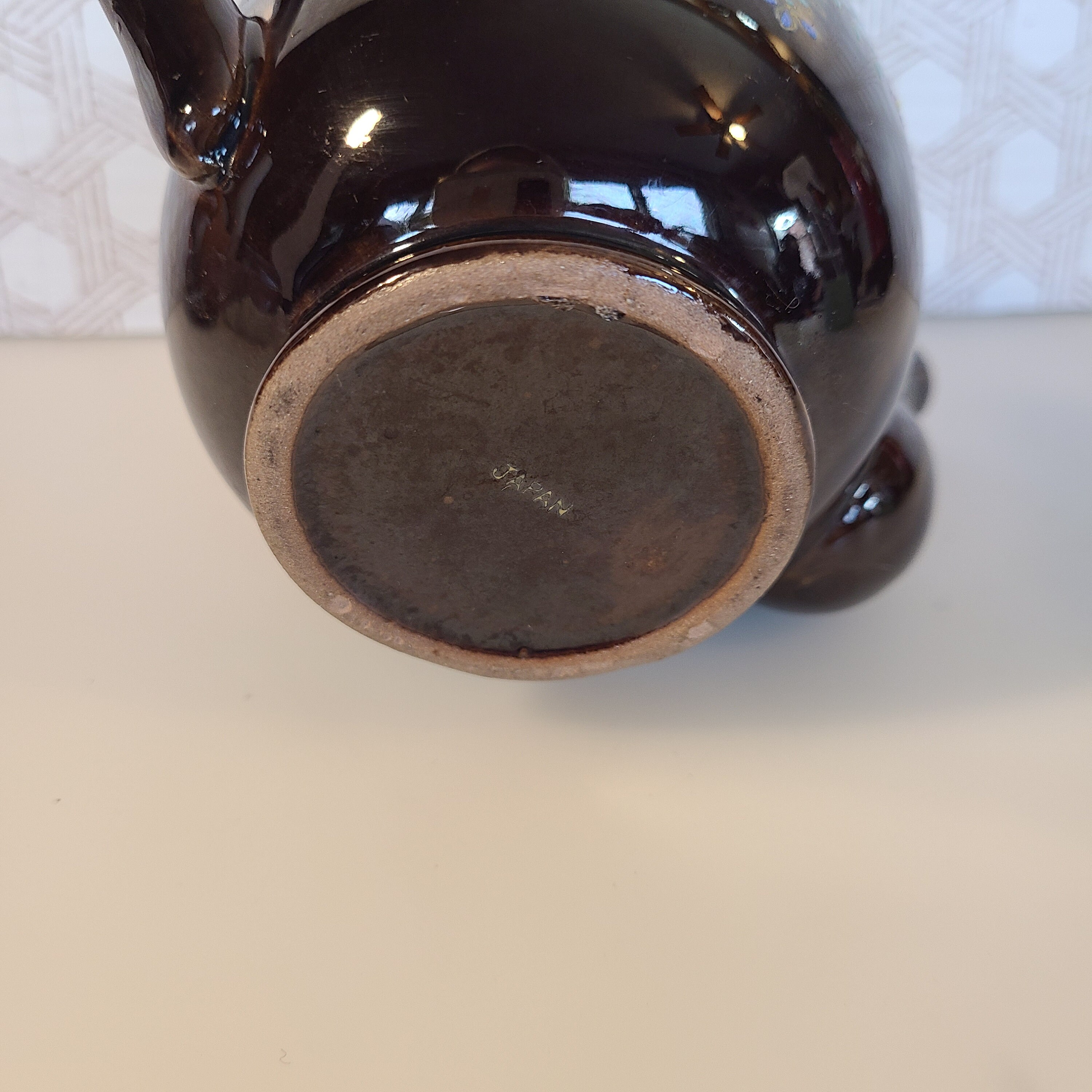 Vintage 4.5 Moriage Japan Hand-painted Redware Enamel Brown Betty ...