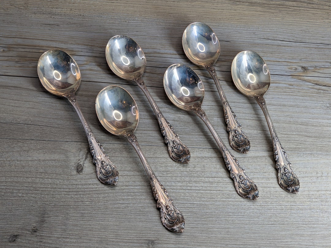 6 - Vtg. Wallace Sir Christopher Sterling Silver Cream Soup Spoon 6" No ...