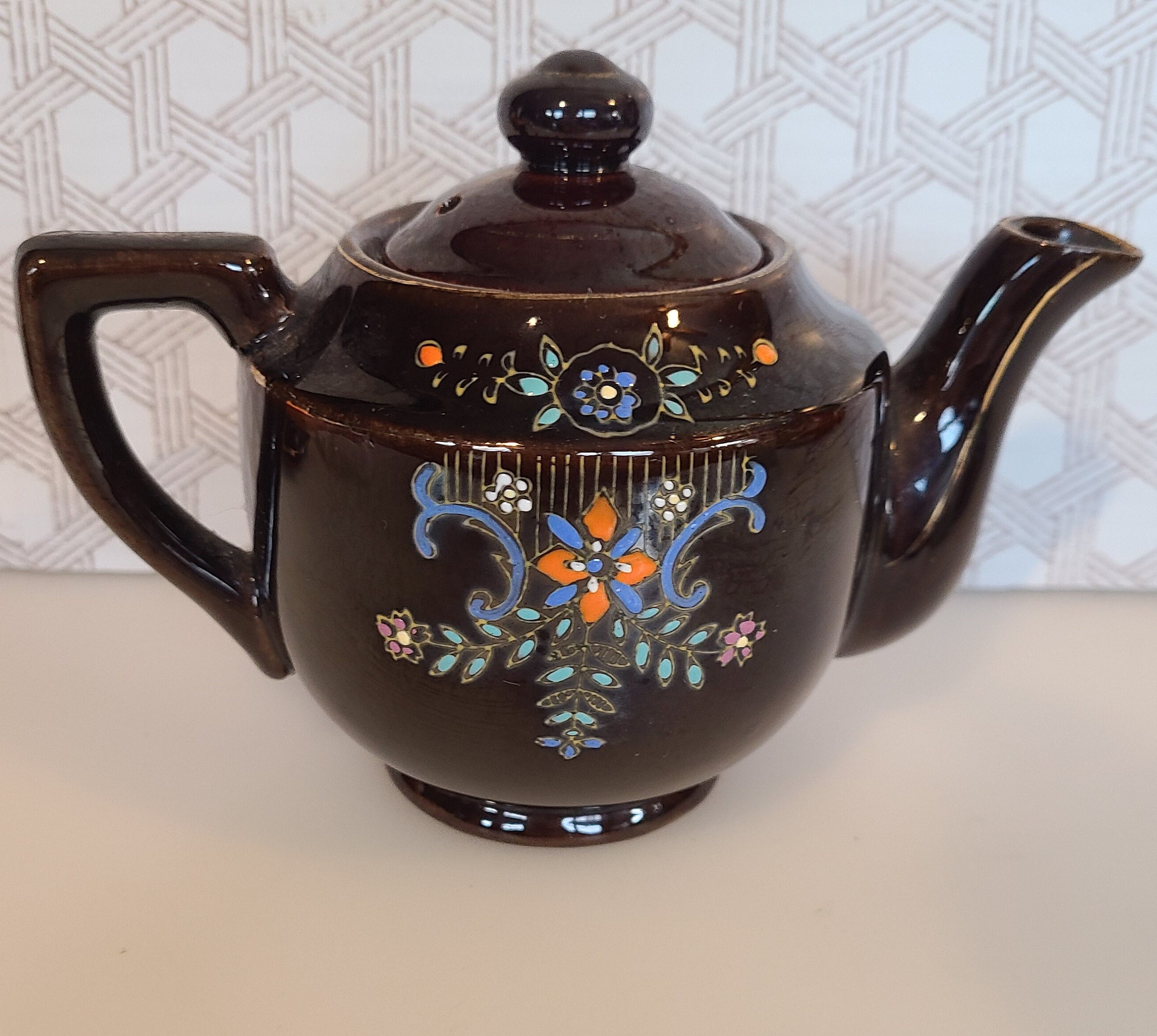 Vintage 4.5 Moriage Japan Hand-painted Redware Enamel Brown Betty ...