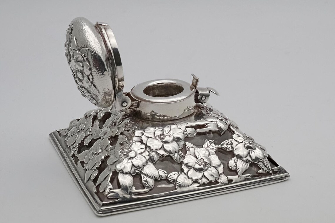 Antique Japanese Silver Mounted and Glass Inkwell Meiji Period 1910 - Etsy