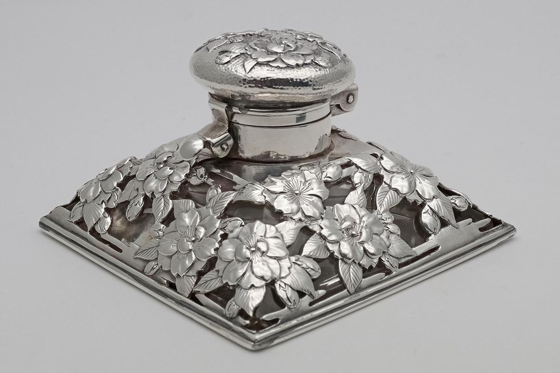 Antique Japanese Silver Mounted and Glass Inkwell Meiji Period 1910 - Etsy