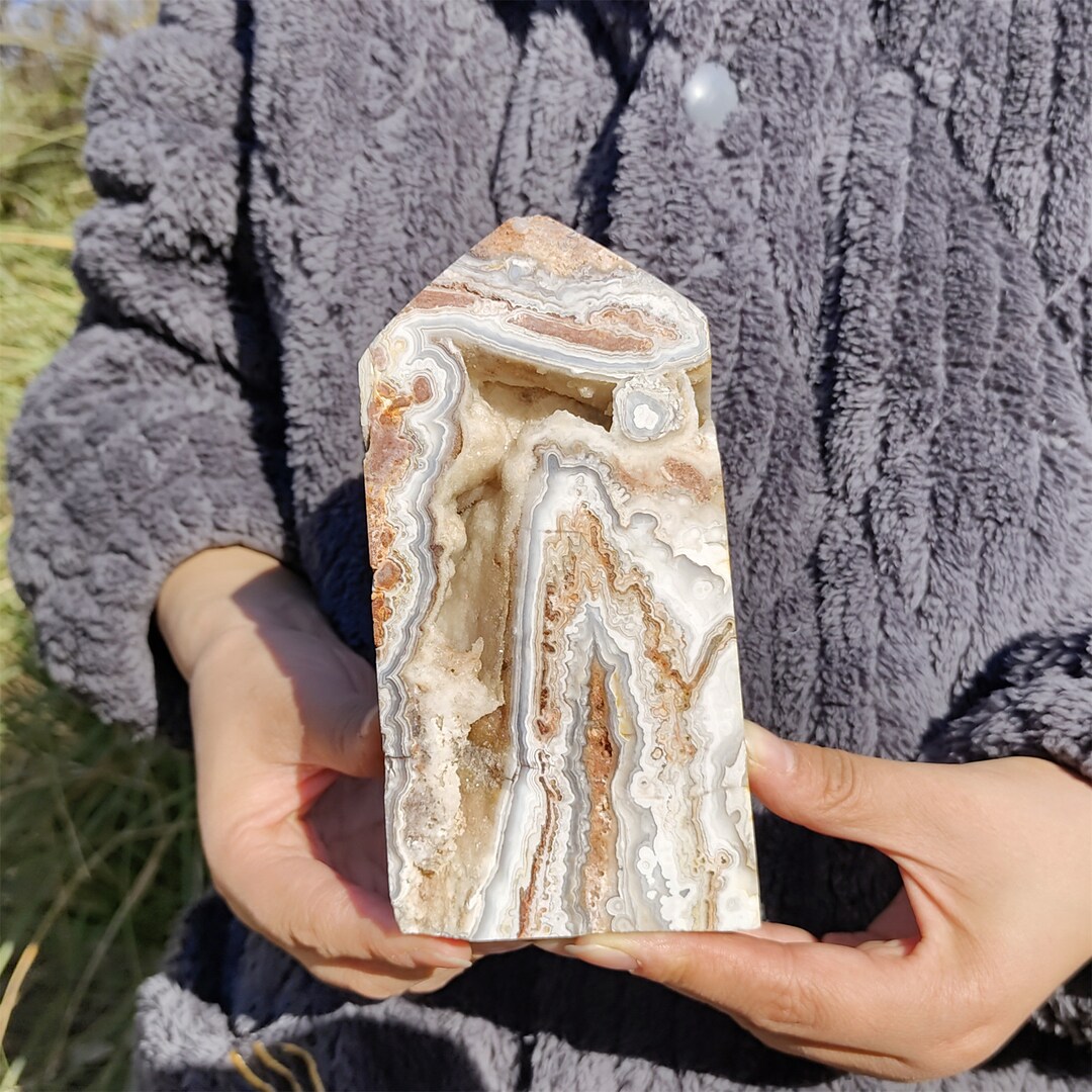 1050g Natural Mexican Agate Obelisk, Crystal Pillar, Quartz Wand Point ...