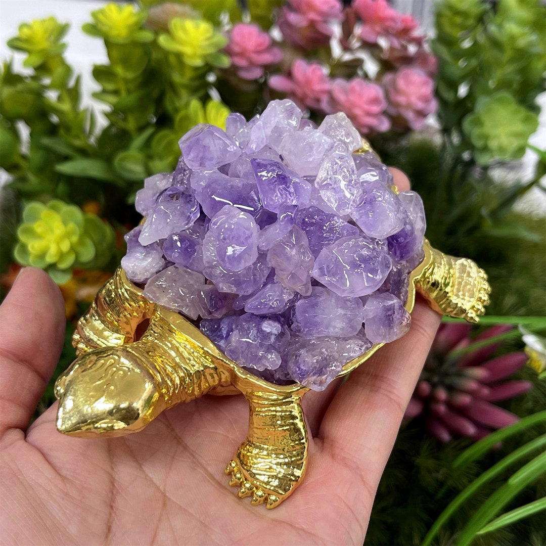 4.5 Natural Amethyst/clear Quartz Cluster Turtle,crystal Quartz ...