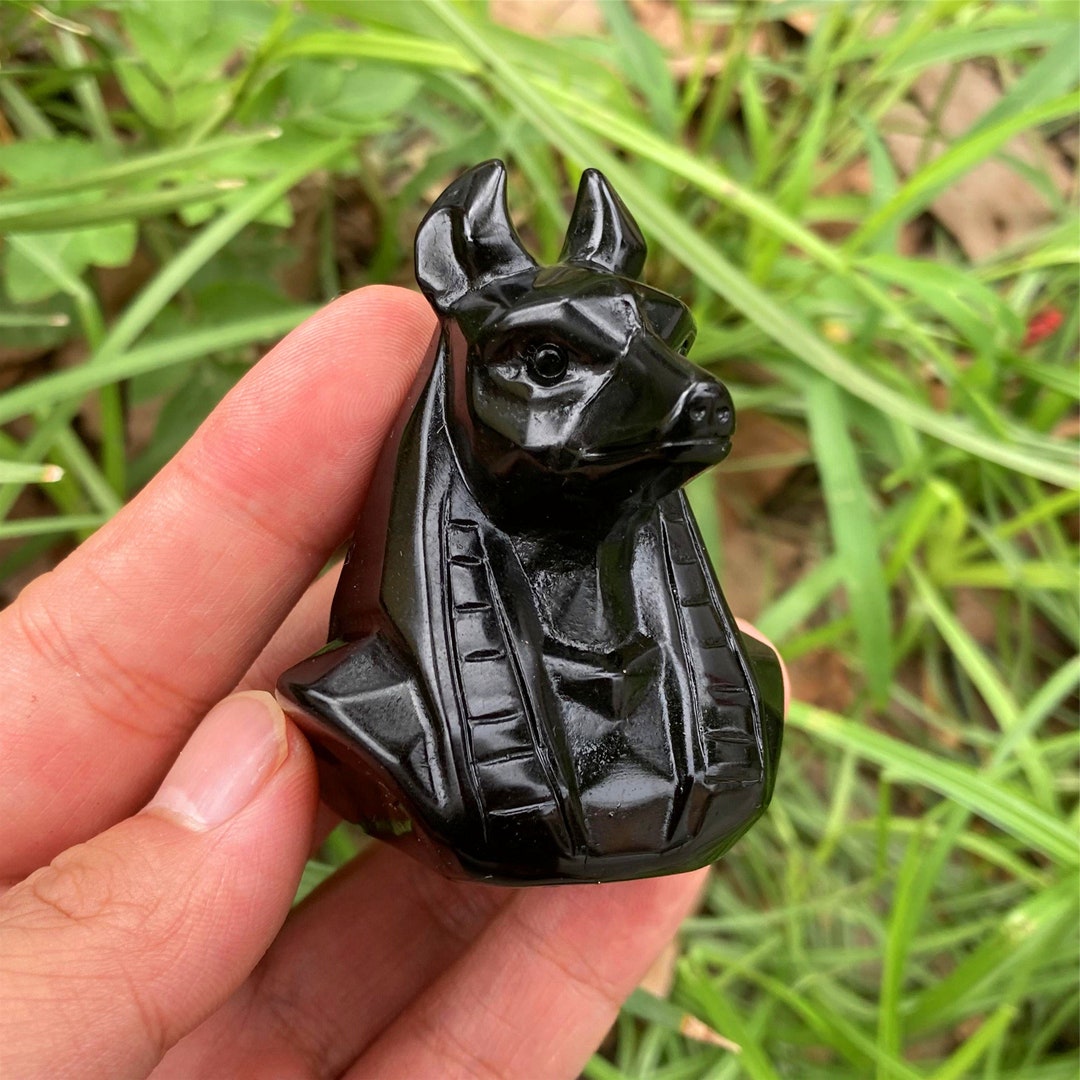 2.5 Natural Obsidian Anubis Sculpture,quartz Crystal Carving Totem,home ...