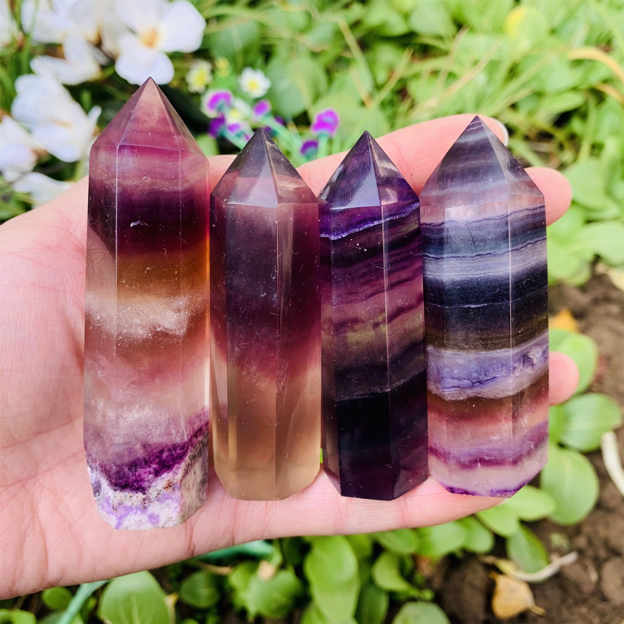 Home Décor 1pc Natural Watermelon fluorite Obelisk,Crystal Wand Point ...