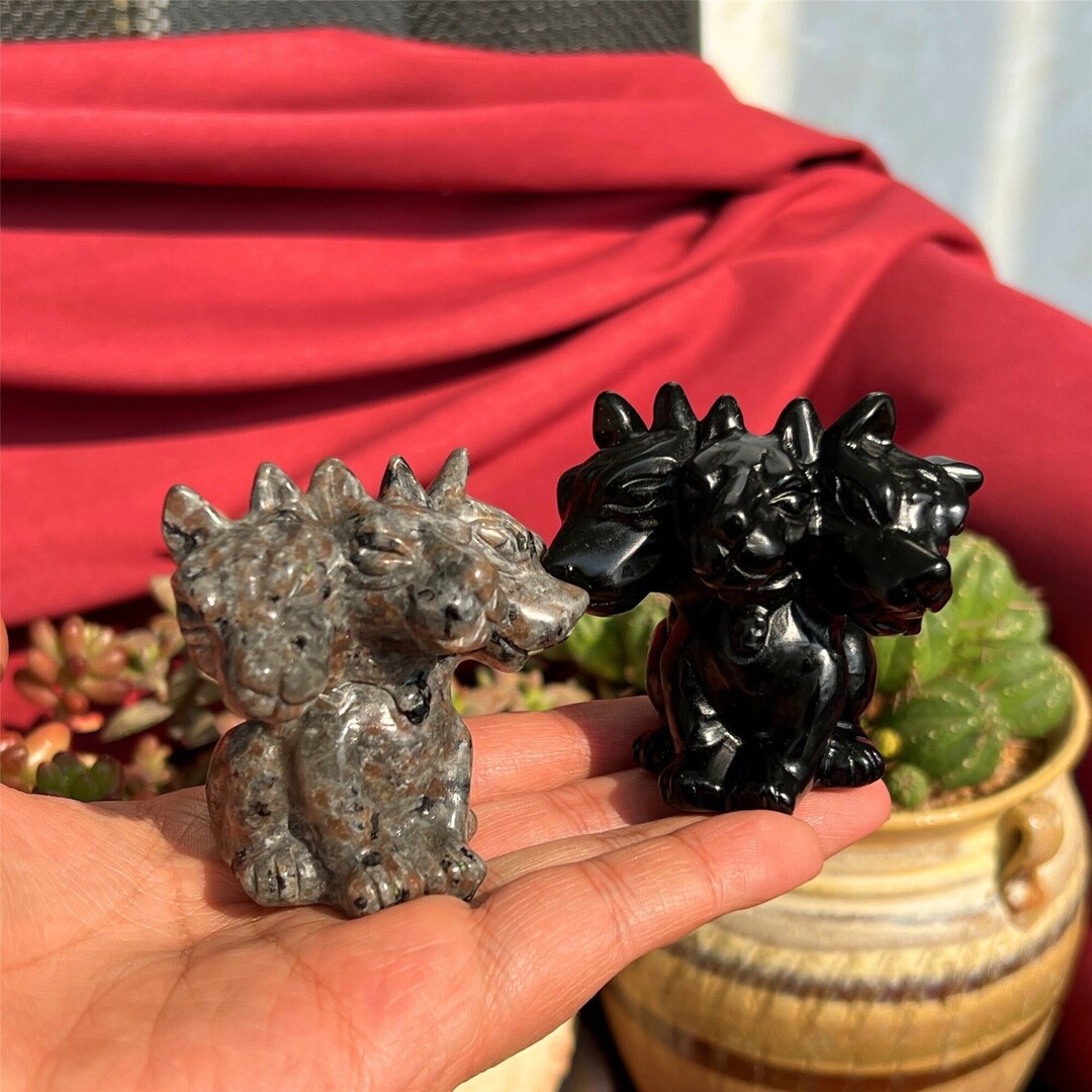 1PC Natural Yooperlite/obsidian Cerberus Dog Head - Etsy