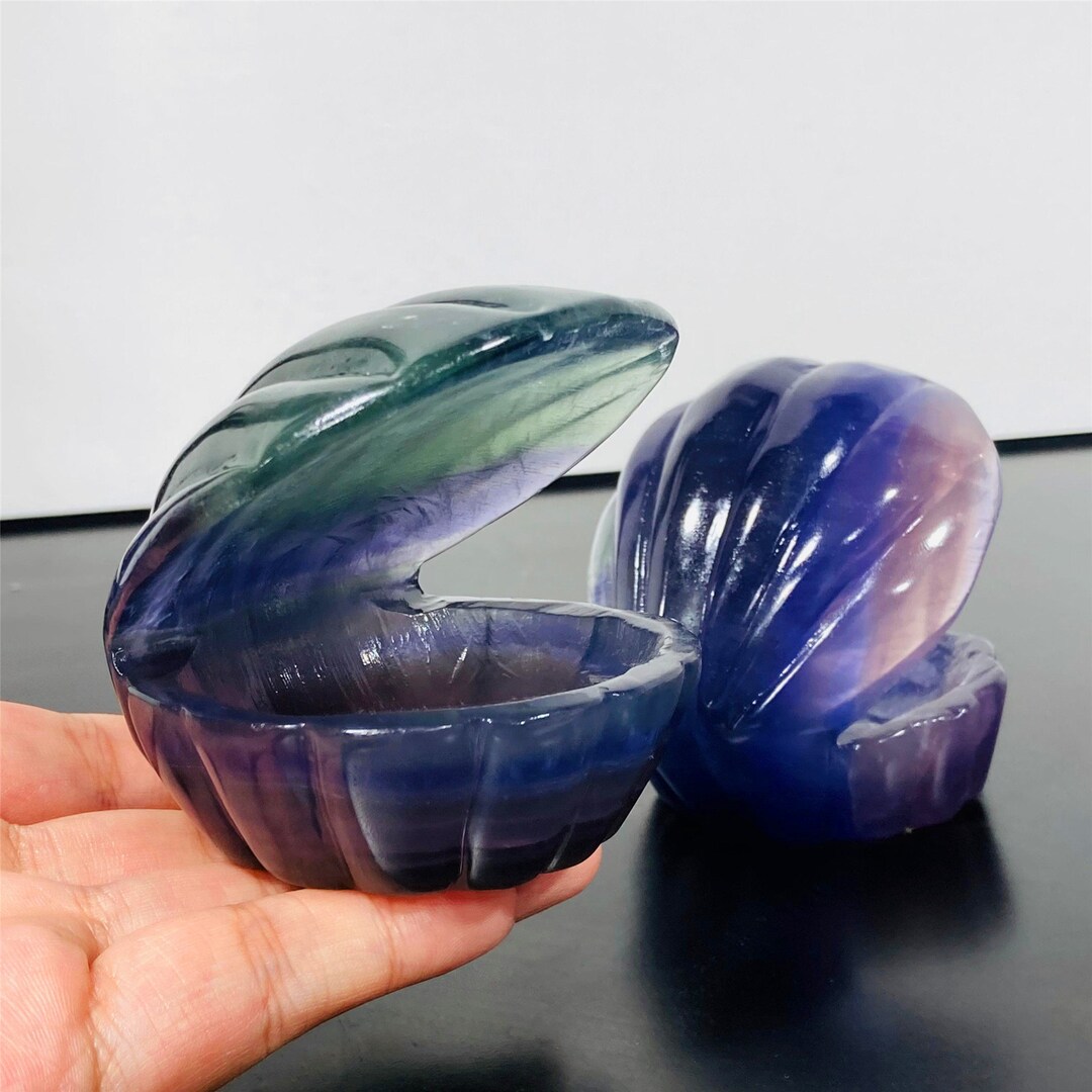 2.3 Natural Hand Rainbow Fluorite Shell Carved,quartz Crystal Shell ...