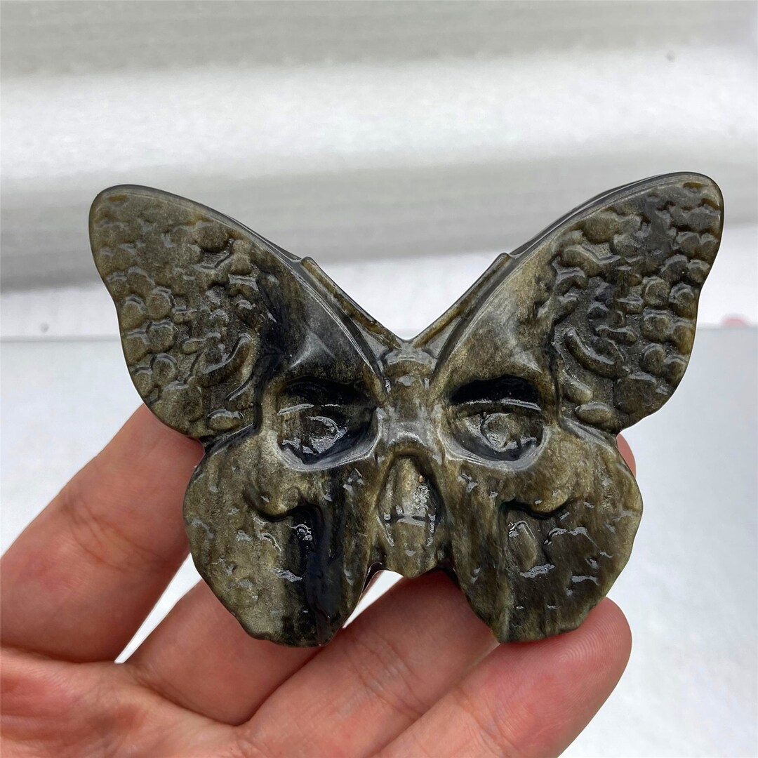 1PC Natural Hand Gold Obsidian Butterfly Skull,quartz Crystal Snake ...