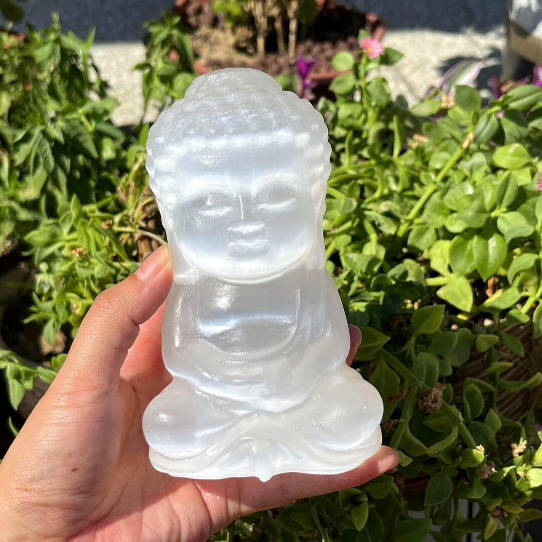 5.5'' Natural Selenite Buddha,quartz Crystal Buddha,crystal Reiki Heal ...