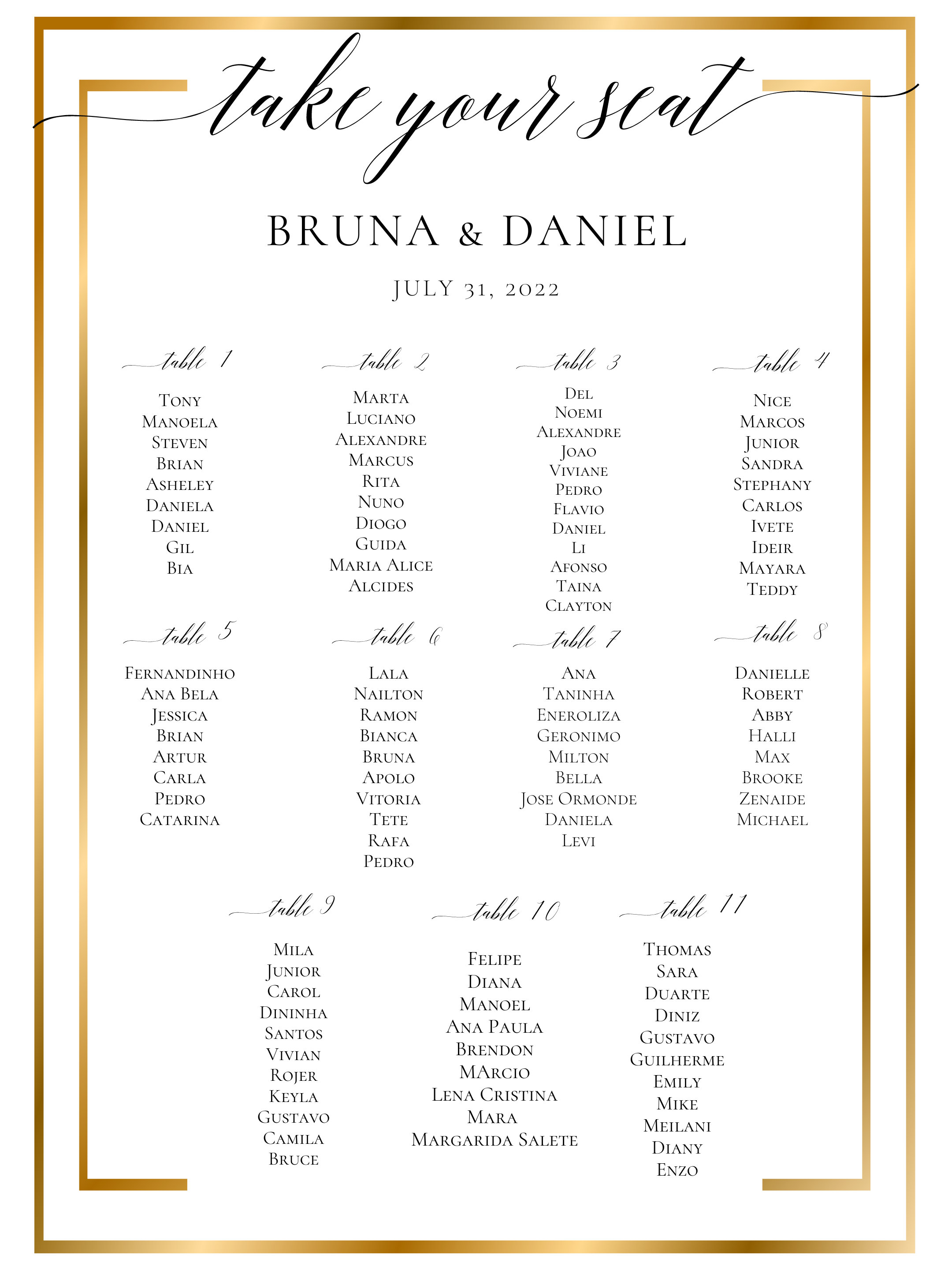 Seating Chart Sign With Gold Border - Etsy