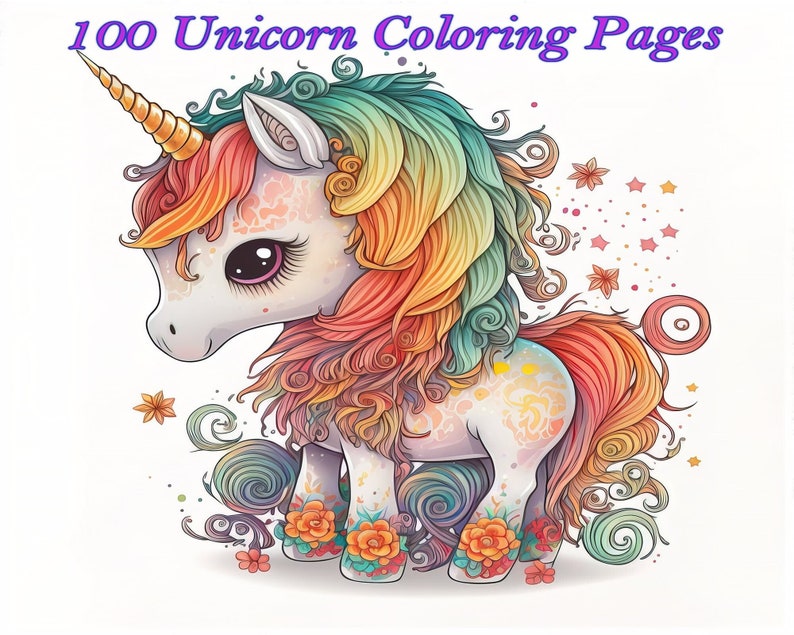 100 Unicorn Coloring Pages - Etsy
