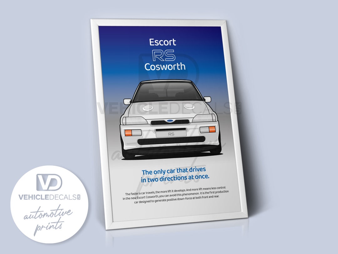 Ford Escort RS Cosworth "two Directions" Drawing Automotive Print Retro ...