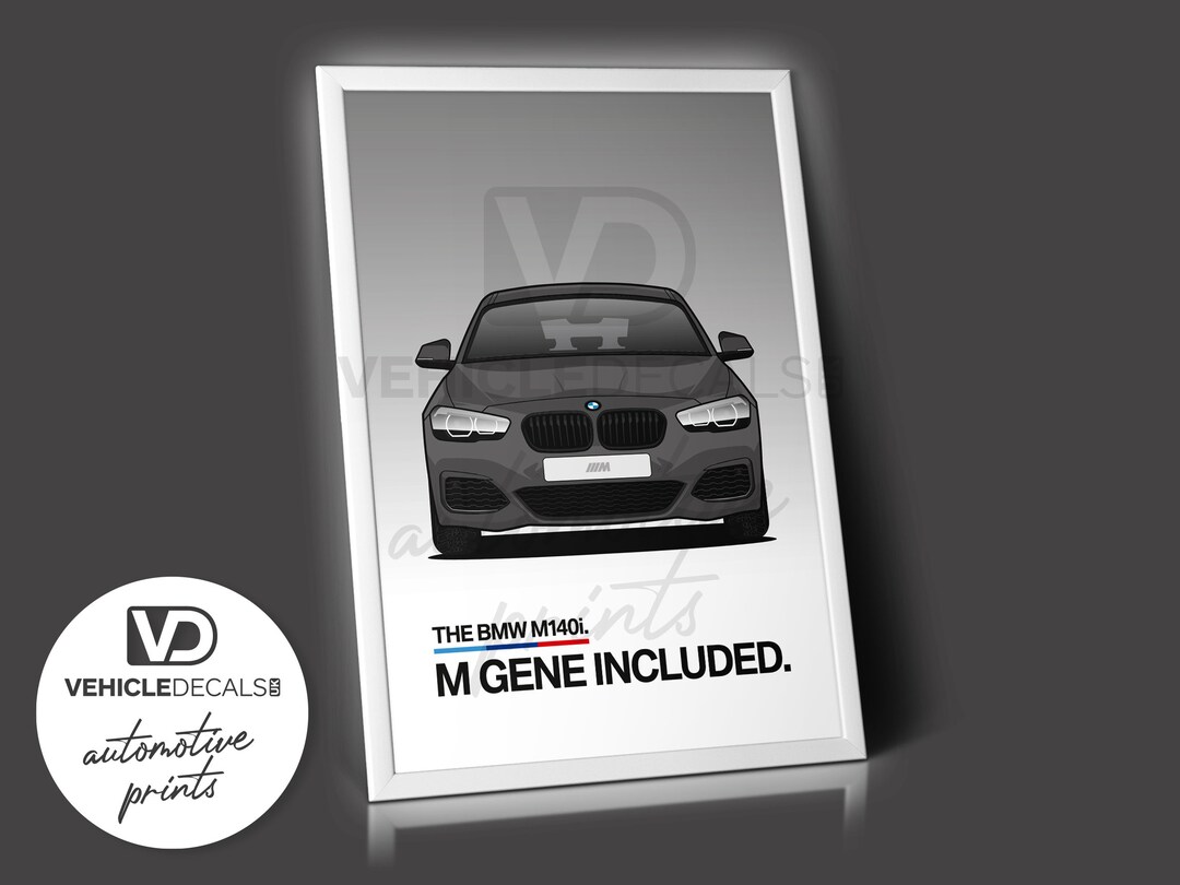 BMW M140i F2x "m Gene Included" Mineral Grey Poster Drawing Automotive ...