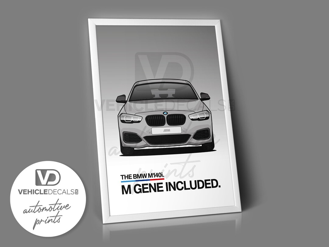 BMW M140i F2x "m Gene Included" Silver Poster Drawing Automotive Print ...