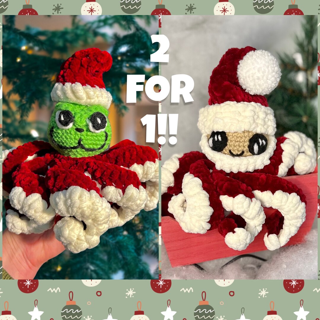 2 for 1 patterns Santa and Green Gnome Octopus - Etsy