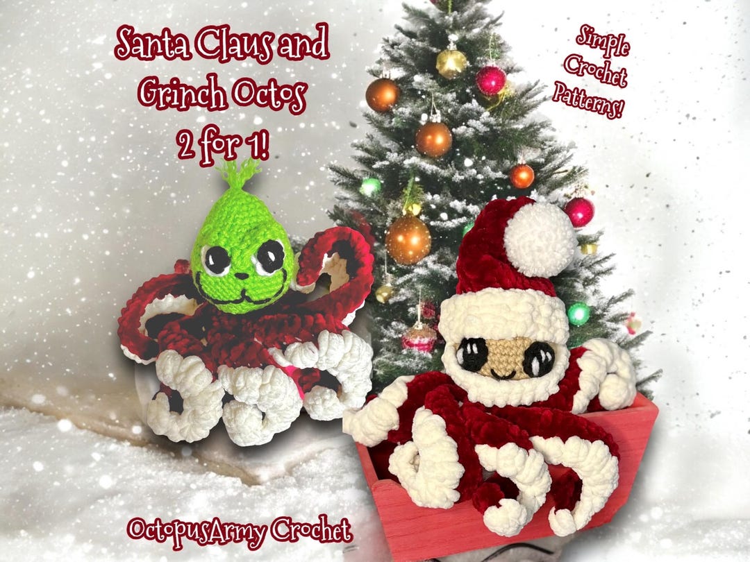 2 for 1 *patterns* Santa and Green Gnome Octopus!! - Etsy