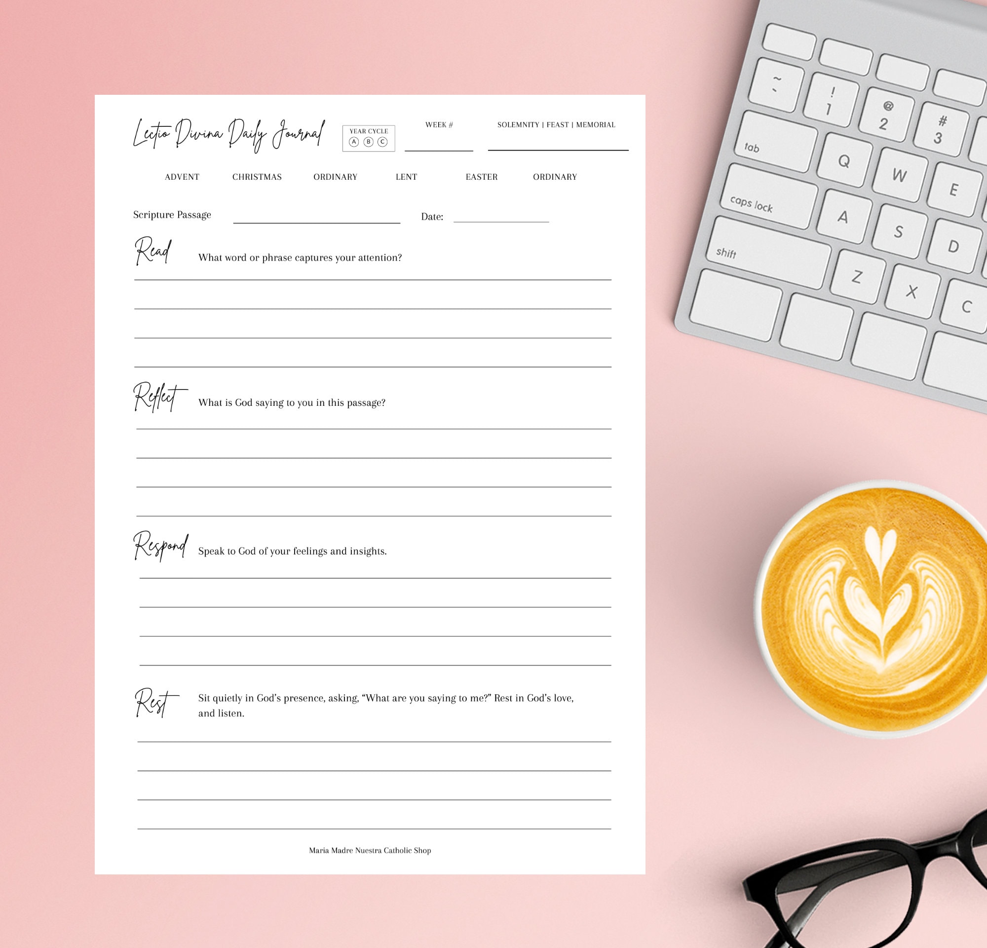 Lectio Divina Daily Journal Printable Download Catholic Prayer Journal ...