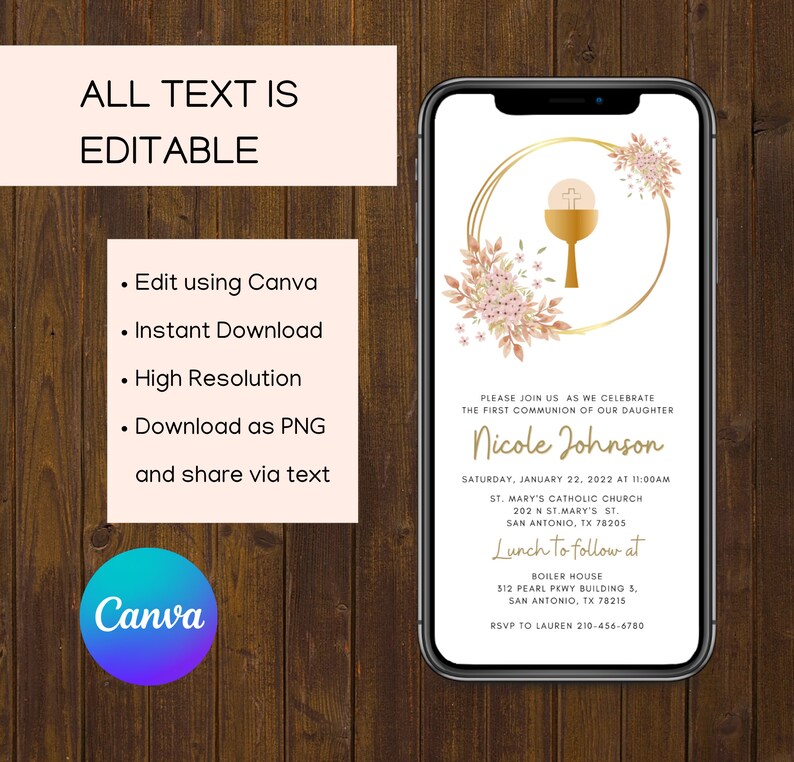Digital First Communion Invitation Digital Communion Invitation ...