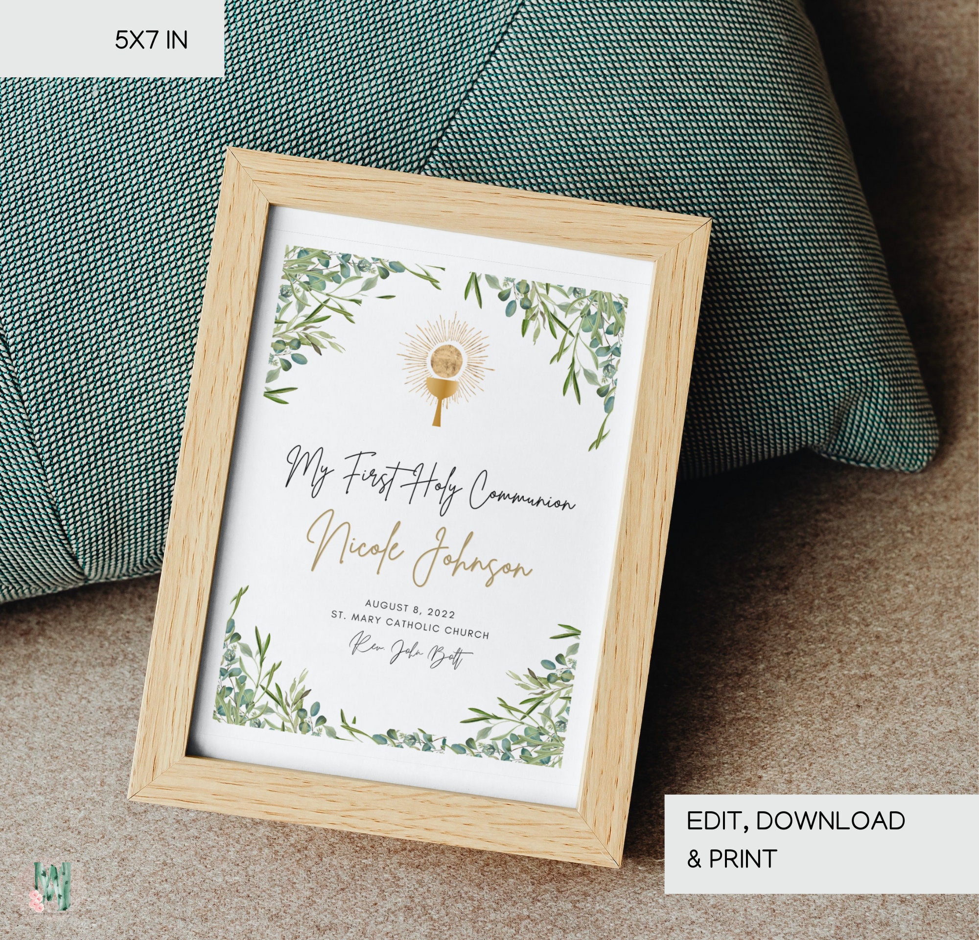 Digital First Communion Sign Digital Communion Sign Template Canva ...