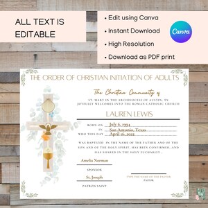 OCIA Certificate Template (editable PDF) • RCIA Catholic Catechumen ...