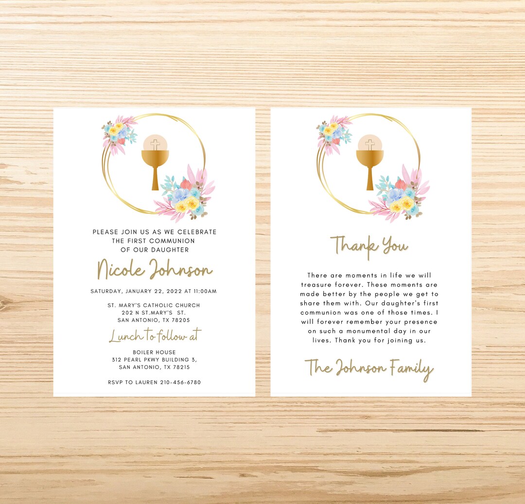 Printable First Communion Invitation Template: Spring Colors (canva ...