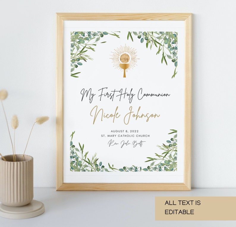Digital First Communion Sign Digital Communion Sign Template Canva ...