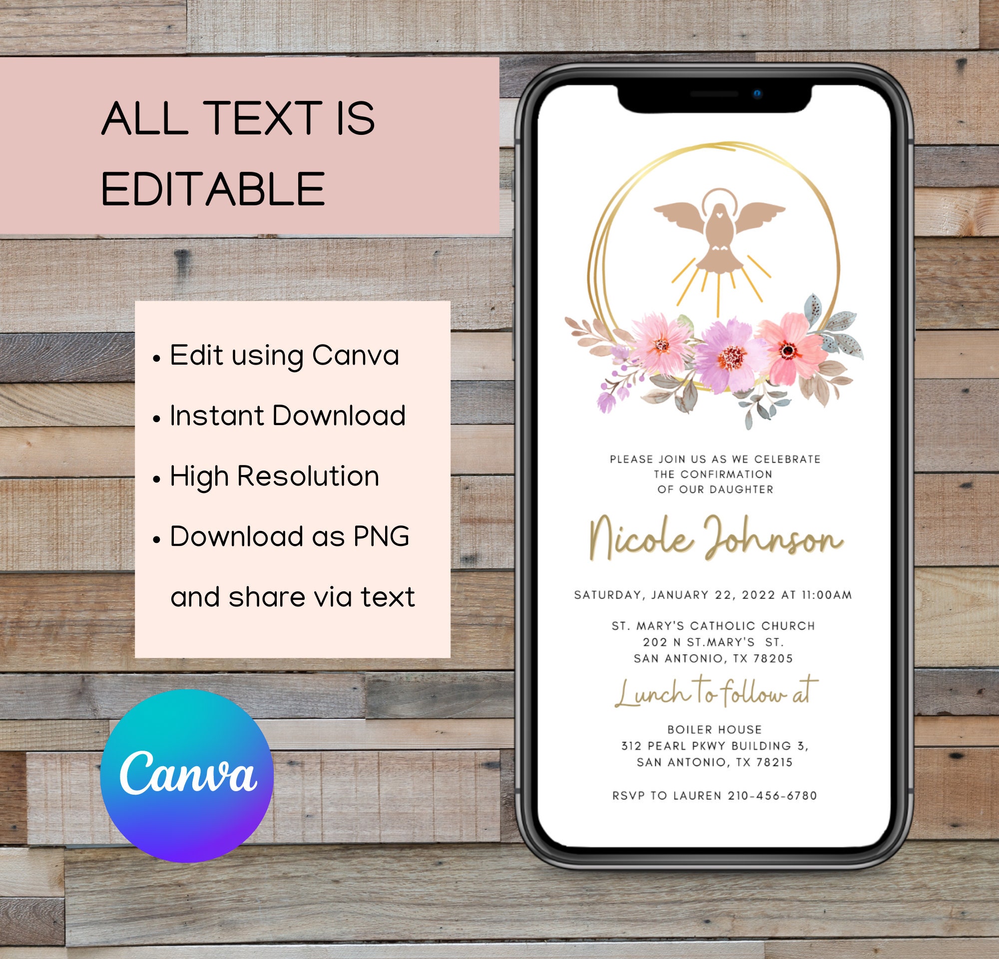 Confirmation Invitation Digital Confirmation Invitation Template Canva ...