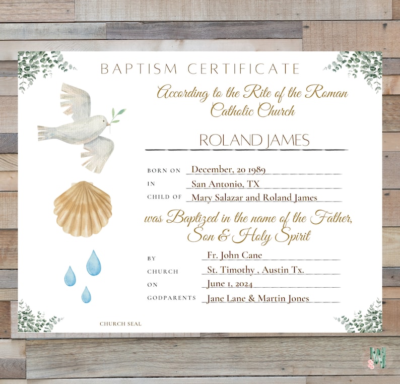 Catholic Baptism Certificate Template: Editable Canva Download - Etsy