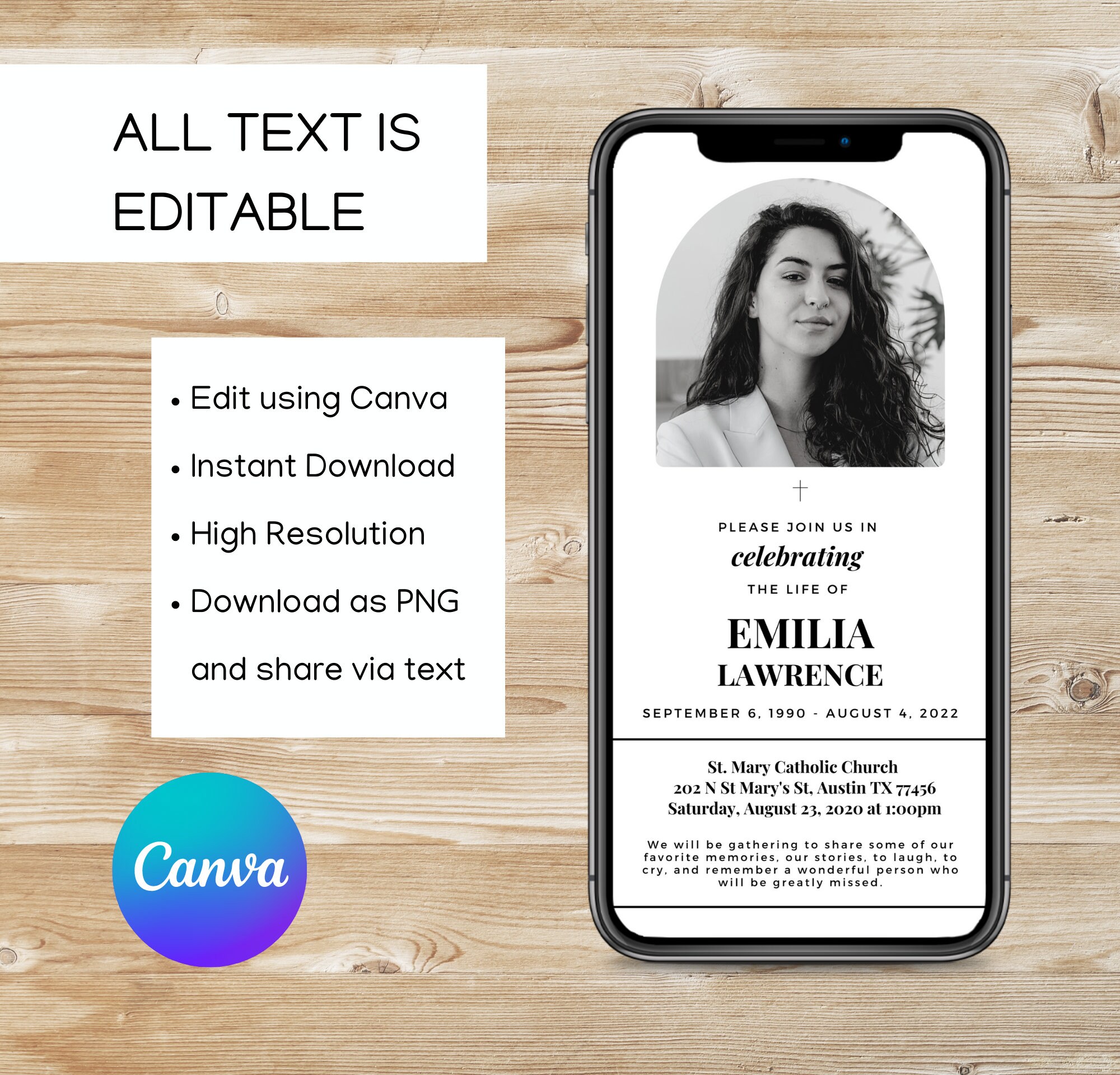 Funeral Invitation With Photo Download Minimalistic Celebration of Life ...