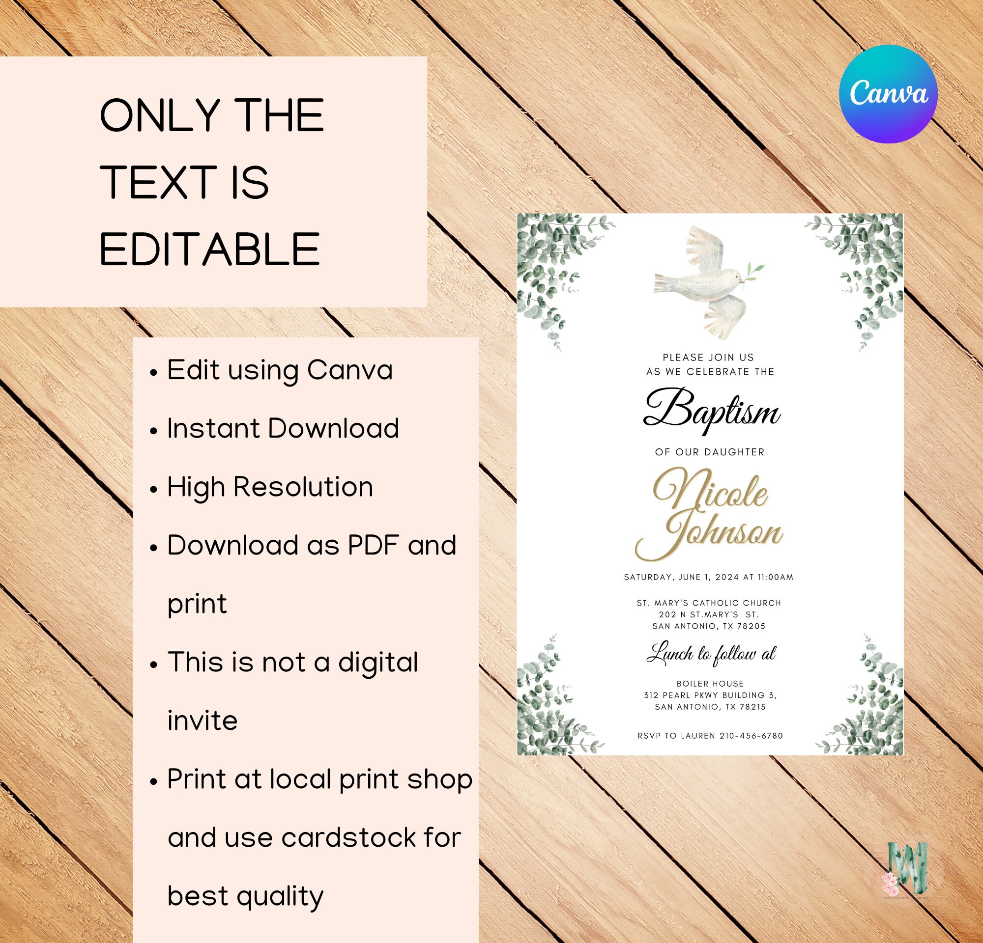 Printable Baptism Invitation Catholic Baptism Invitation Greenery Holy ...