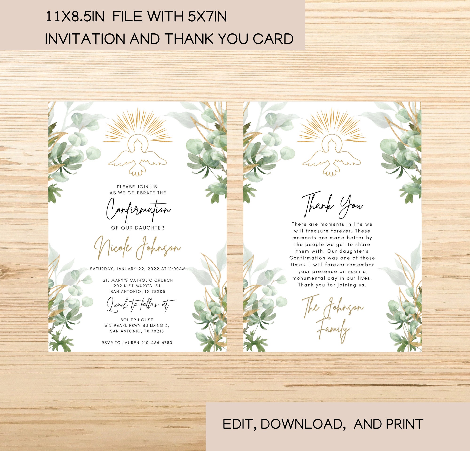 Confirmation Invitation 5x7in Editable and Printable Invitation Digital ...
