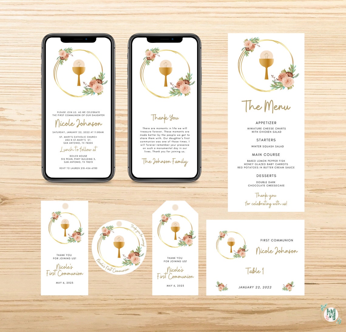 Digital First Communion Invitation Menu Card Table Card Favor - Etsy