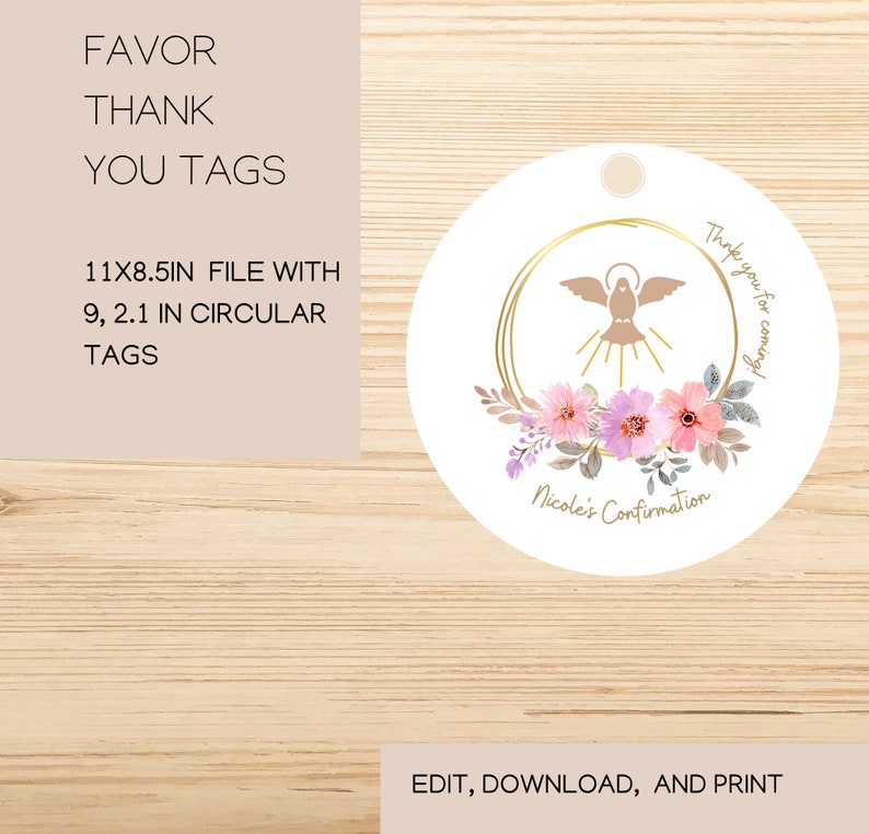 Catholic Confirmation Favor Tags: Editable Template (digital Download ...