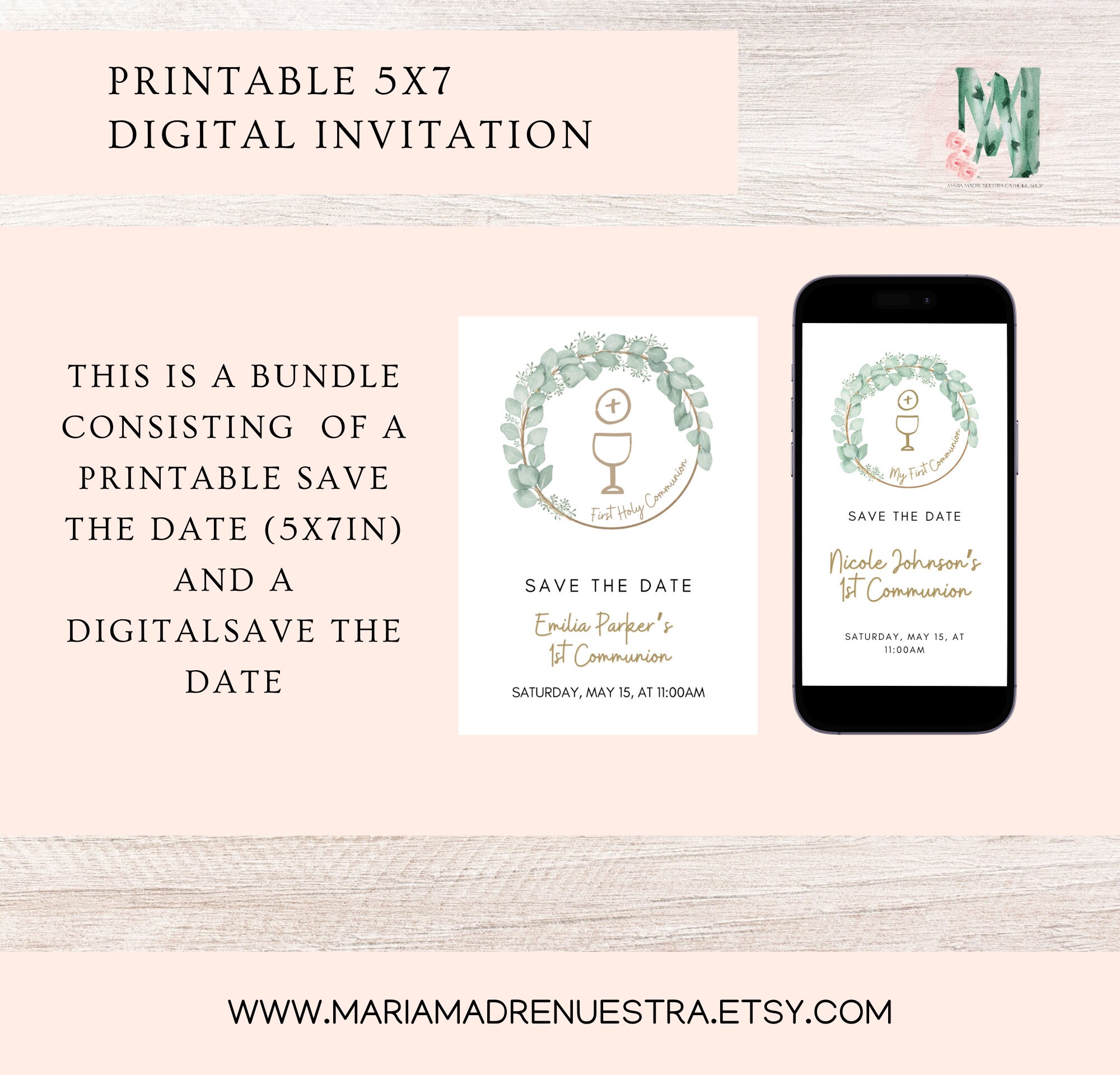 First Communion Save the Date Bundle: Digital & Printable Template ...