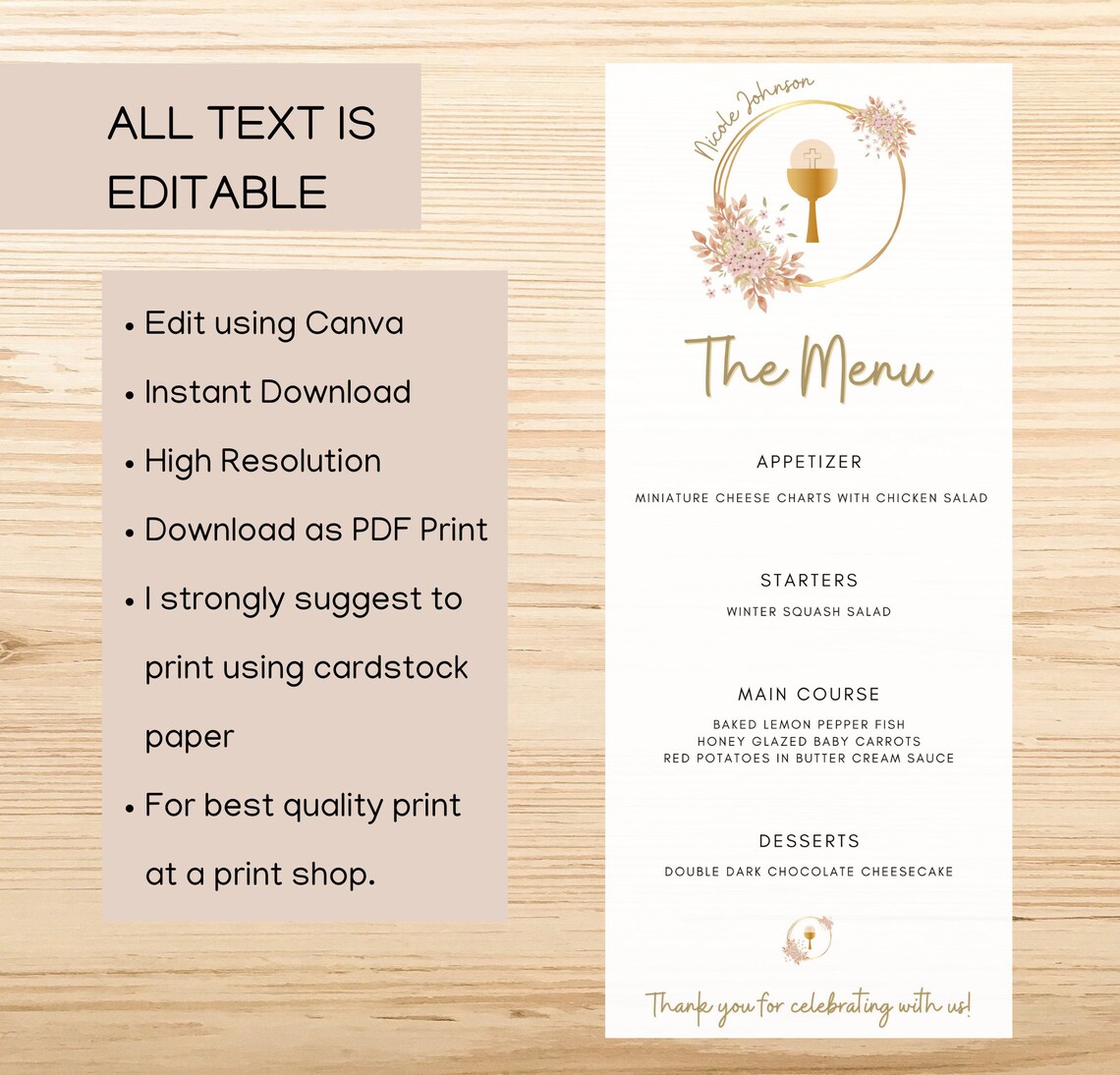 Digital Menu Template for First Communion Canva Editable - Etsy