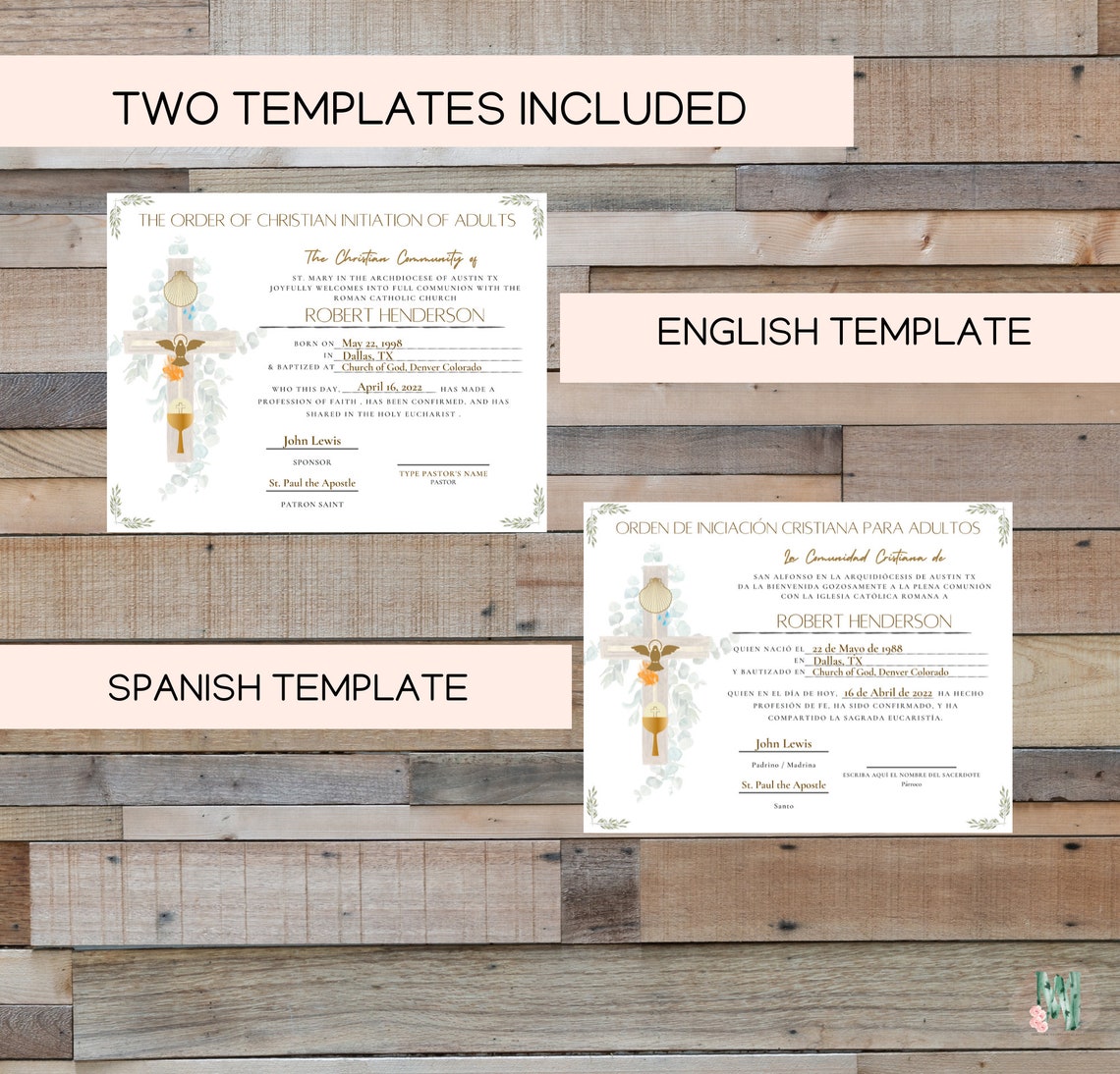 OCIA Certificate for Candidates Order of Christian Initiation of Adults ...