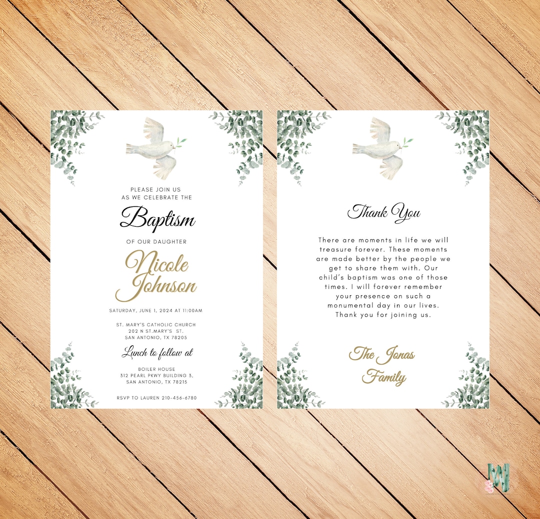 Printable Baptism Invitation Catholic Baptism Invitation Greenery Holy ...