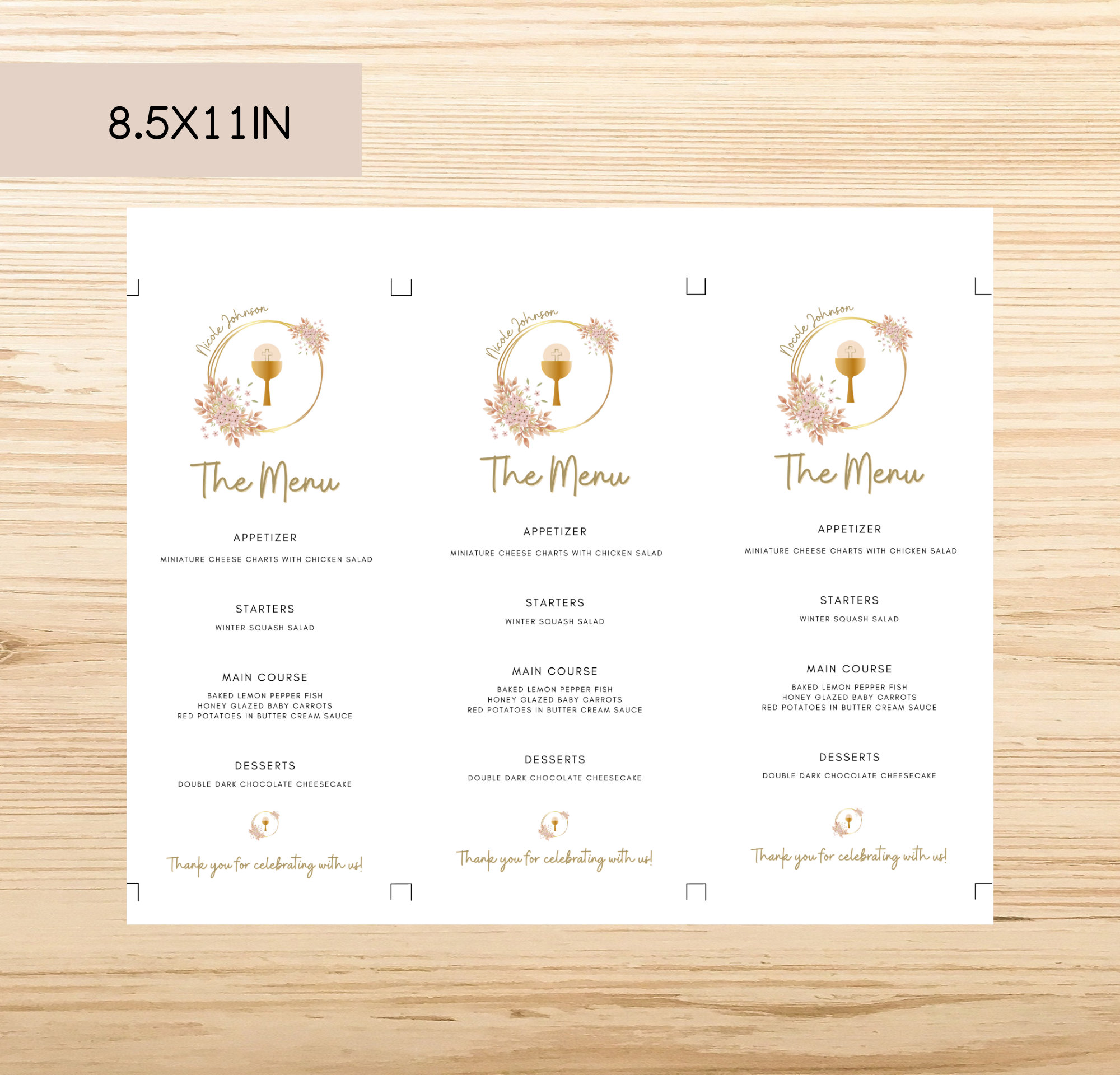 Digital Menu Template for First Communion Canva Editable Catholic Gold ...