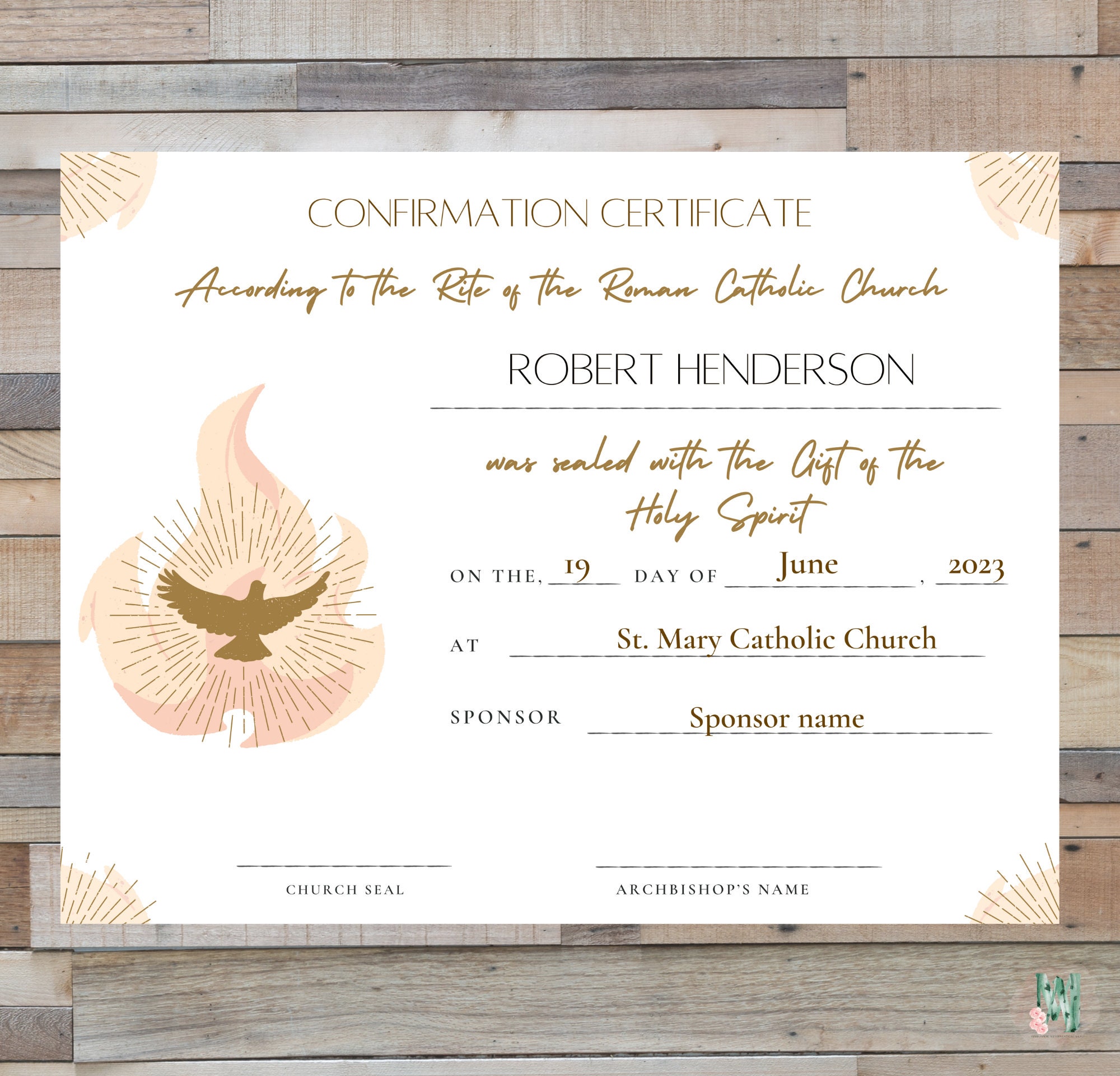 Sacrament Of Confirmation Certificate