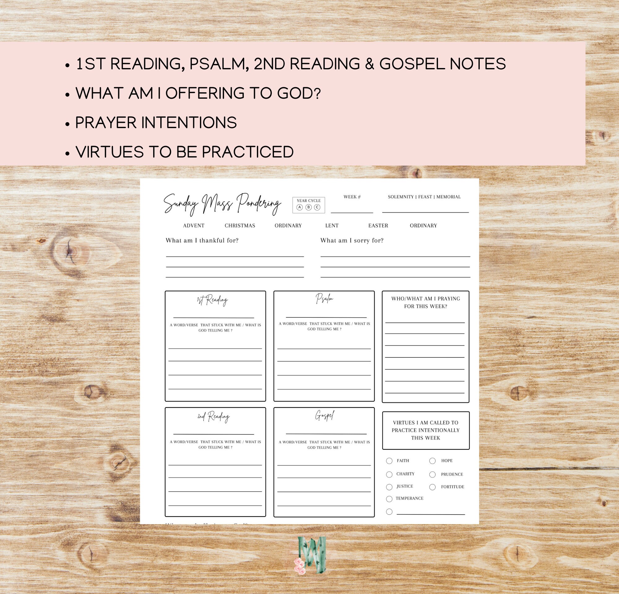 Sunday Mass Notes Printable Download and Print Holiness Tracker Sunday ...