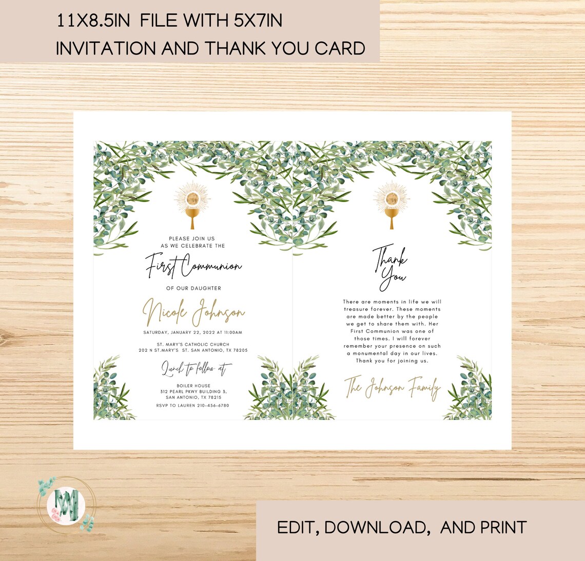 First Communion Invitation First Communion Instant Download First ...