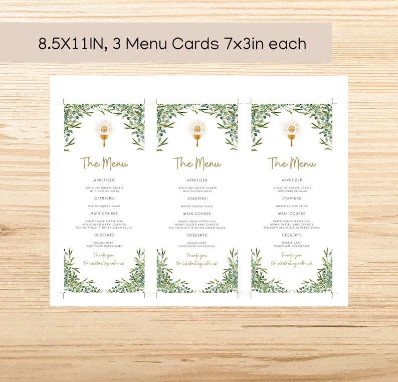 Digital First Communion Menu Card Editable Canva Template Catholic Gold ...