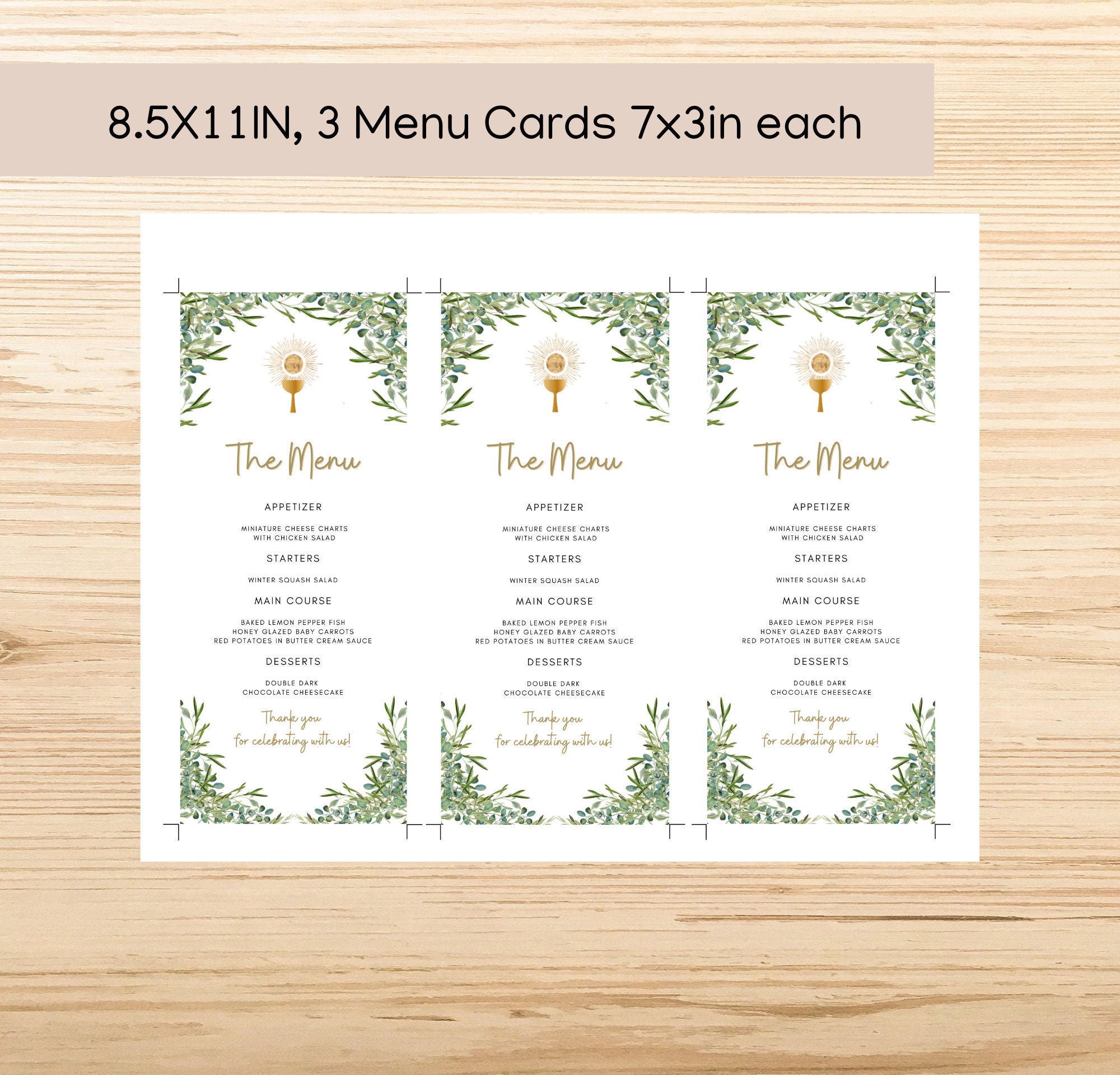 Digital First Communion Menu Card Editable Canva Template Catholic Gold ...