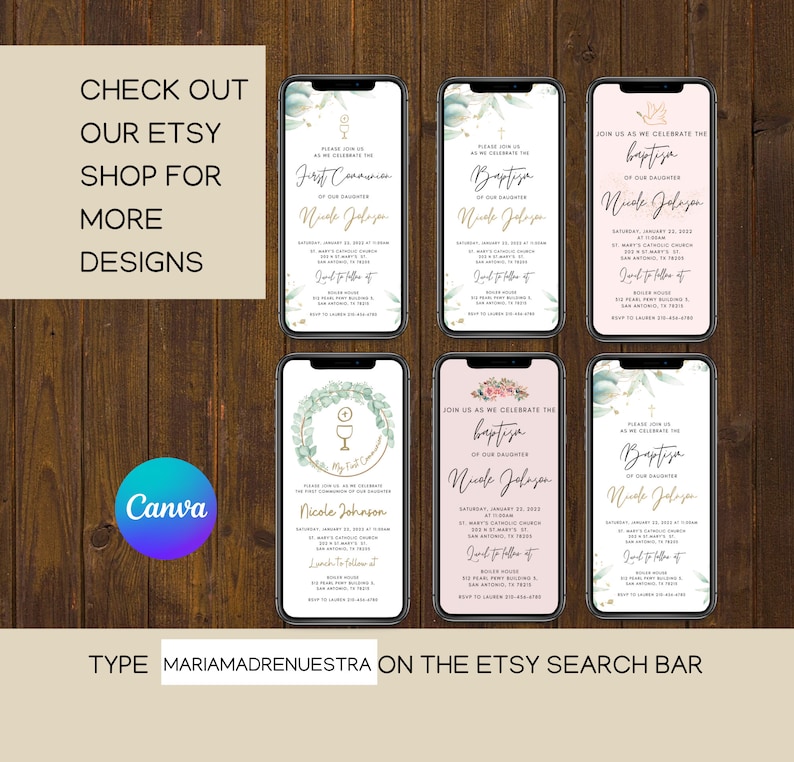 Greenery First Communion Invitation & Thank You Note (digital Canva ...