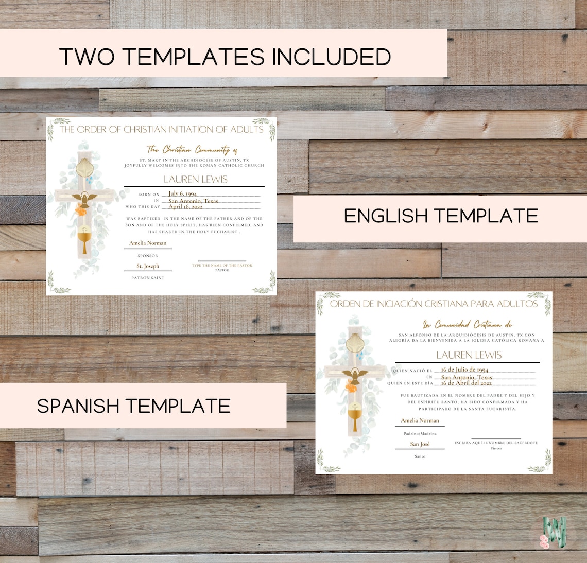 OCIA Certificate Template (editable PDF) • RCIA Catholic Catechumen ...