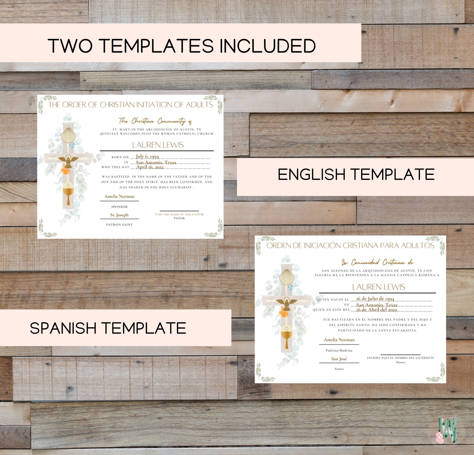 OCIA Certificate for Catechumens Order of Christian Initiation of ...