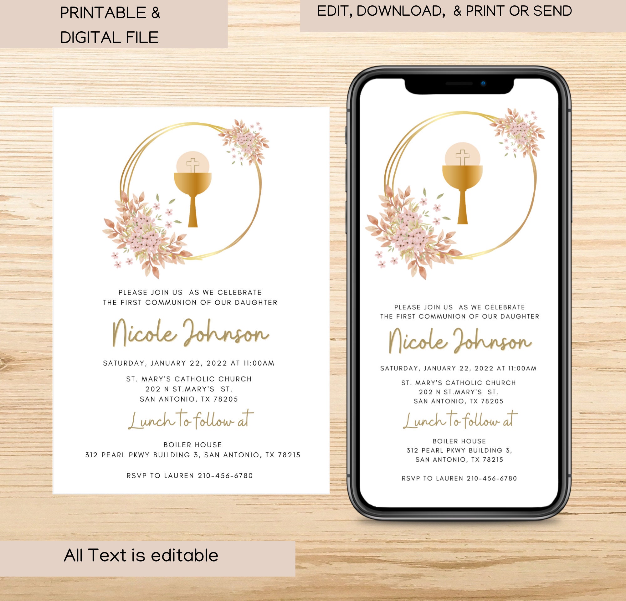 Digital First Communion Invitation Digital Communion Invitation ...