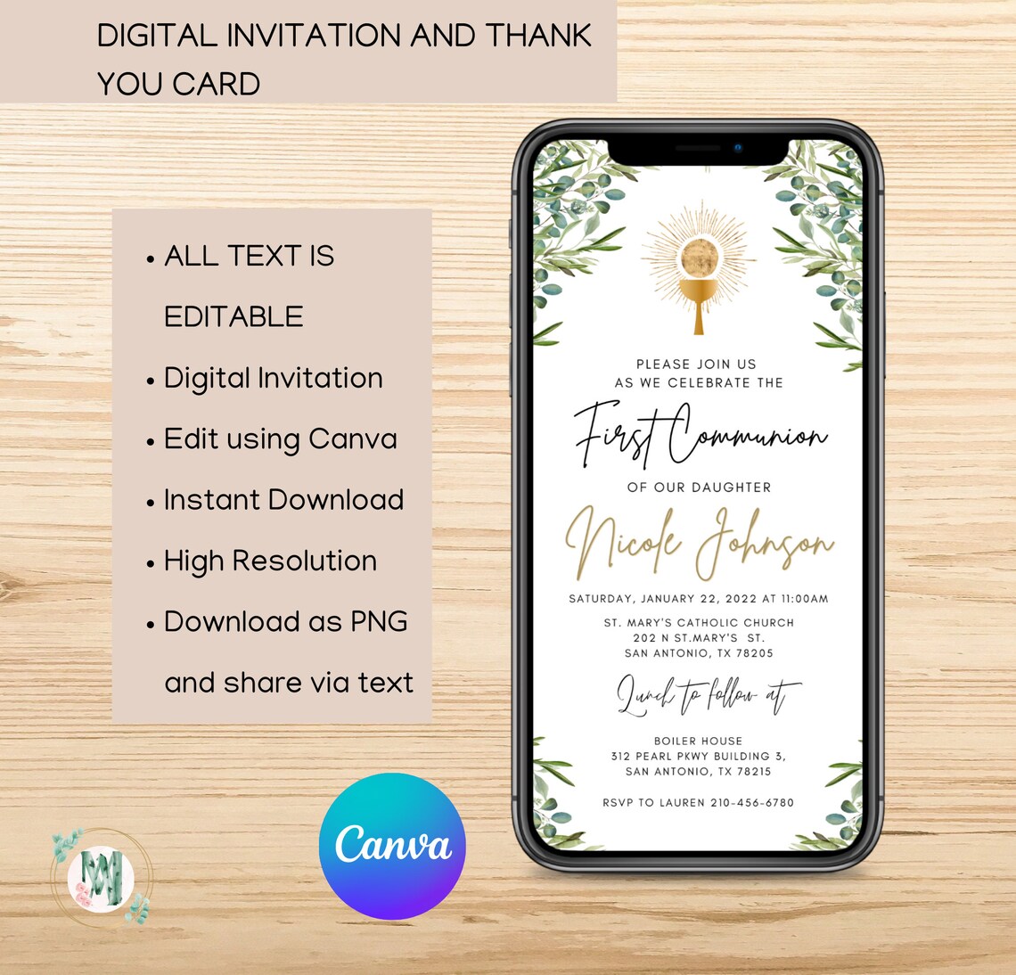 First Communion Invitation First Communion Instant Download First ...