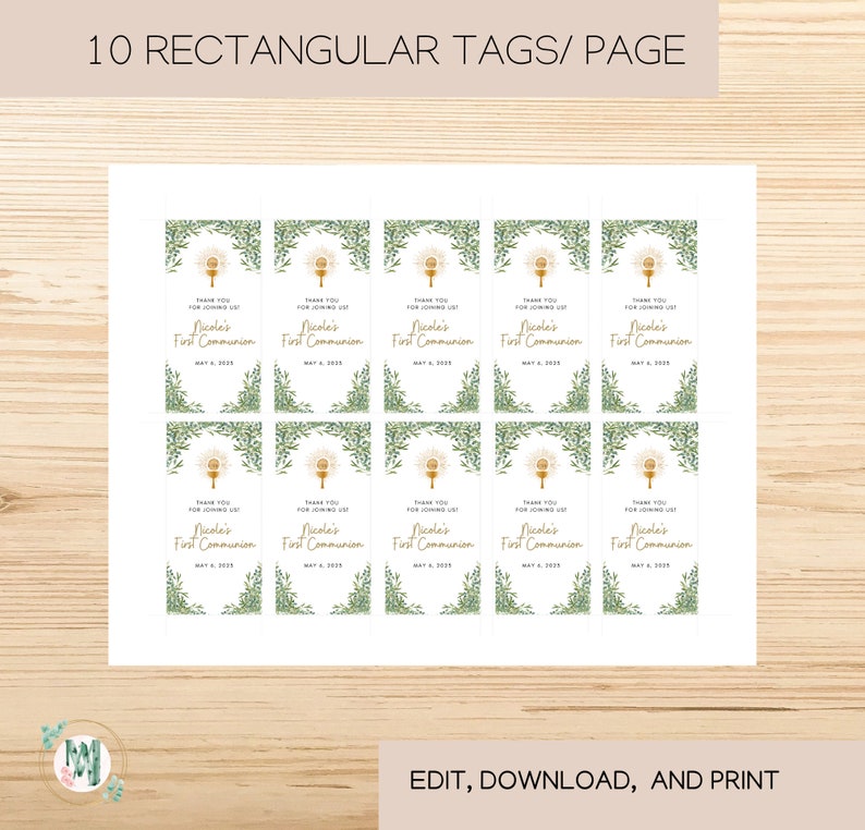 Digital First Communion Favor Tags Thank You Tags Digital Communion ...