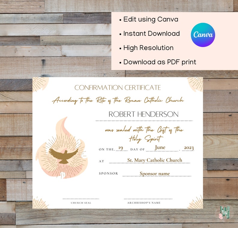Catholic Confirmation Certificate: Editable Template (digital Download ...